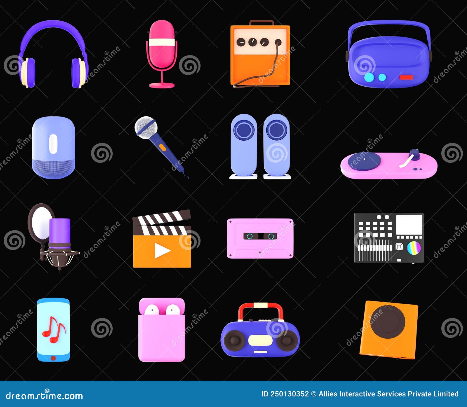 Colorful Music Device Collection in 3D Stock Illustration ...