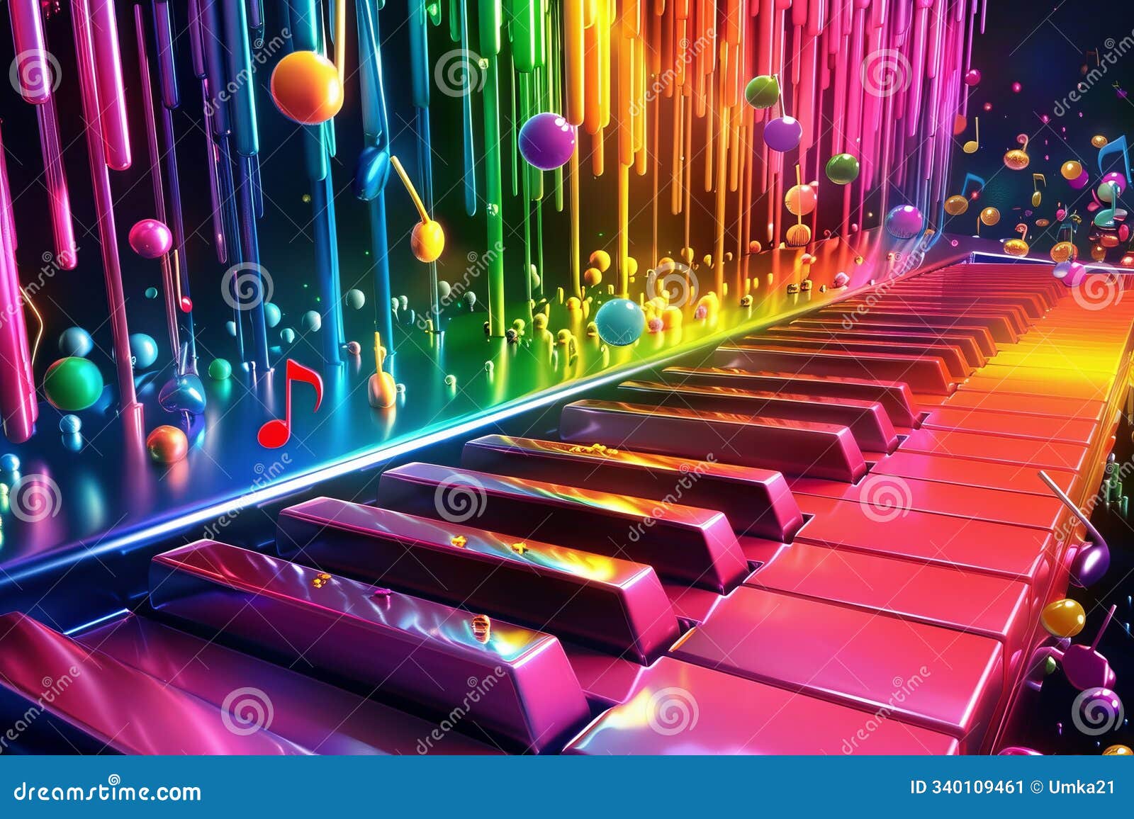 Colorful Music Explosion: Vibrant Piano Keys and Floating Musical Notes ...