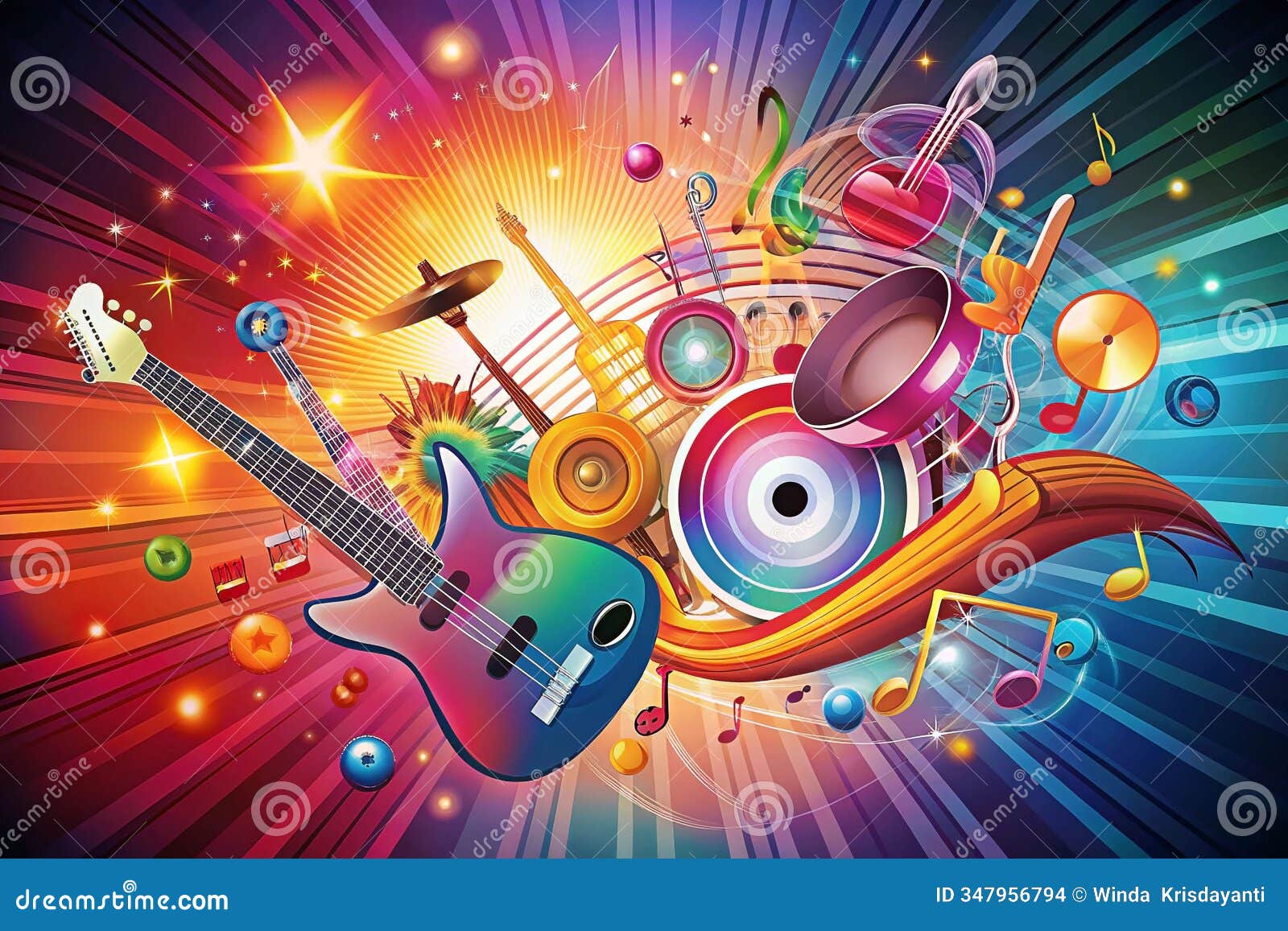 Colorful Music Instruments and Notes Burst Stock Illustration ...