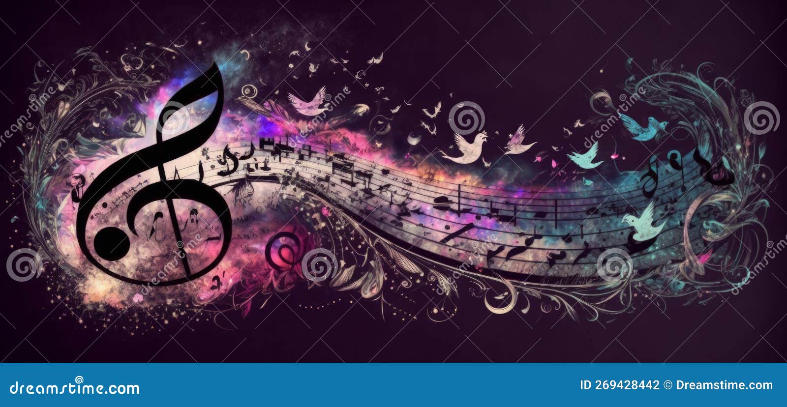 Colorful Music Note with Birds Flying Around it. Generative AI Stock ...