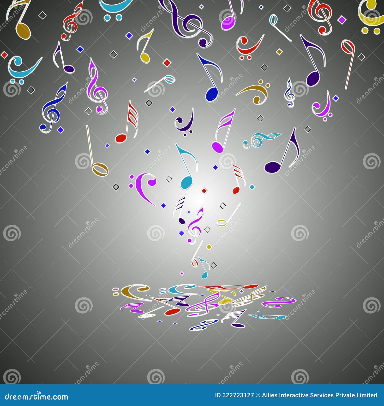 Colorful Music Notes Falling on Glossy Grey Stock Illustration ...
