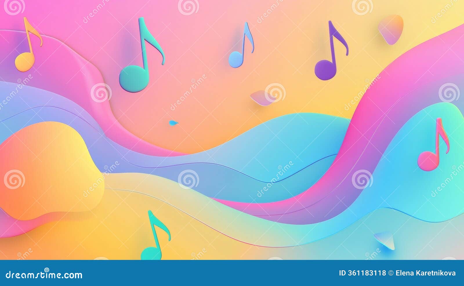 Colorful Music Notes are Floating on Abstract Pastel-colored Waves ...