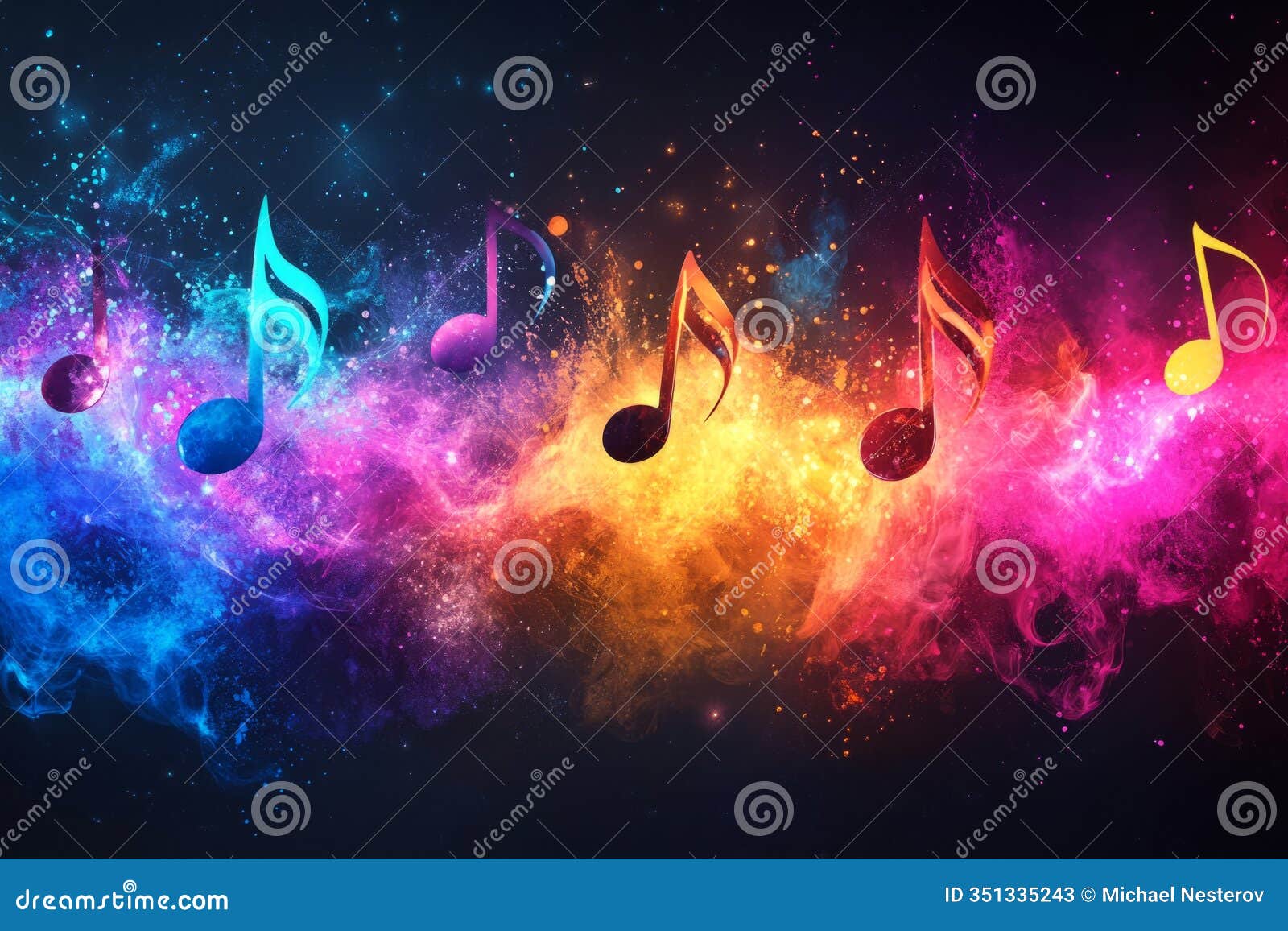 Colorful Music Notes are Floating on a Vibrant and Colorful Abstract ...