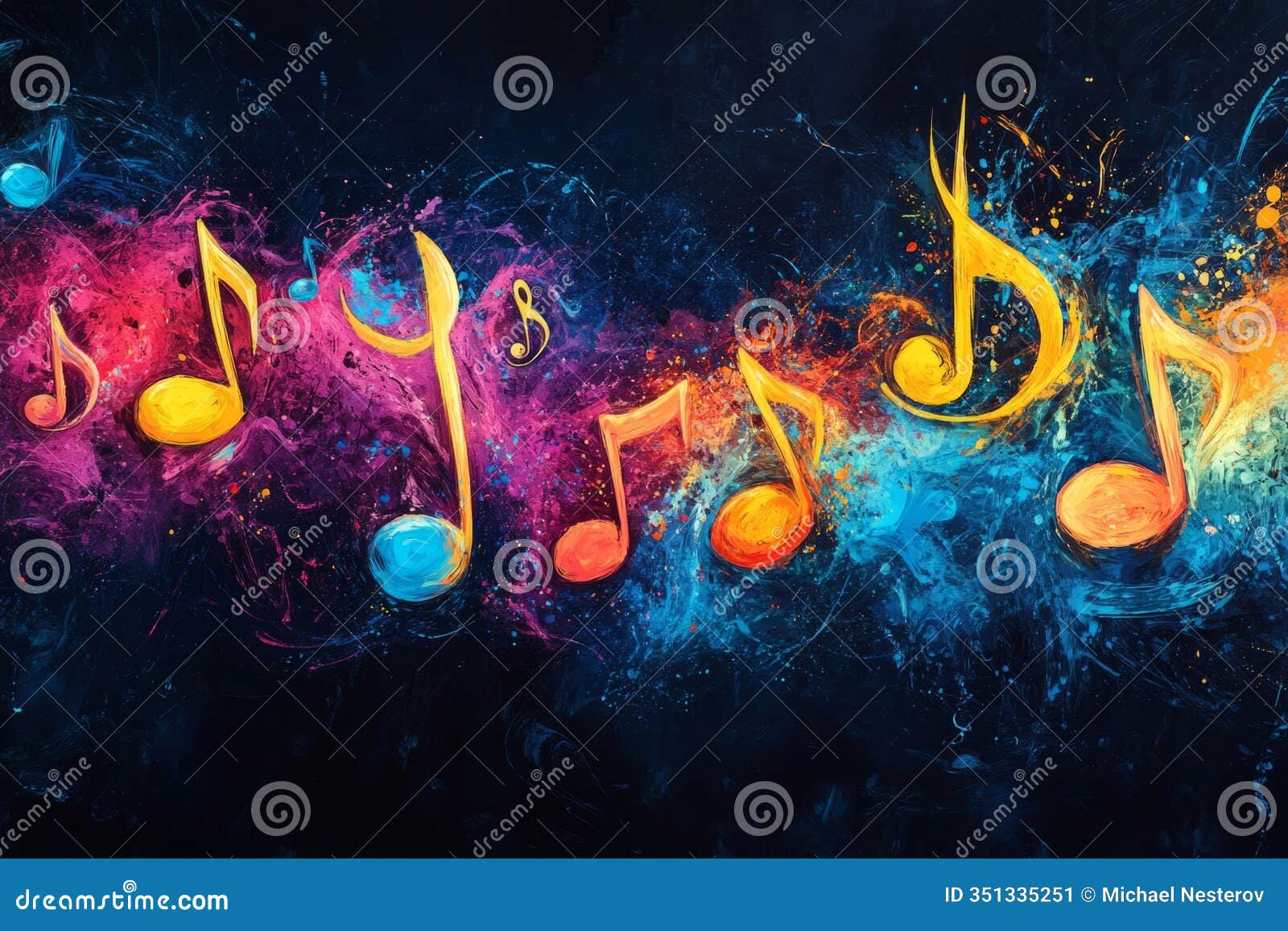 Colorful Music Notes are Floating on a Vibrant, Dark Background ...