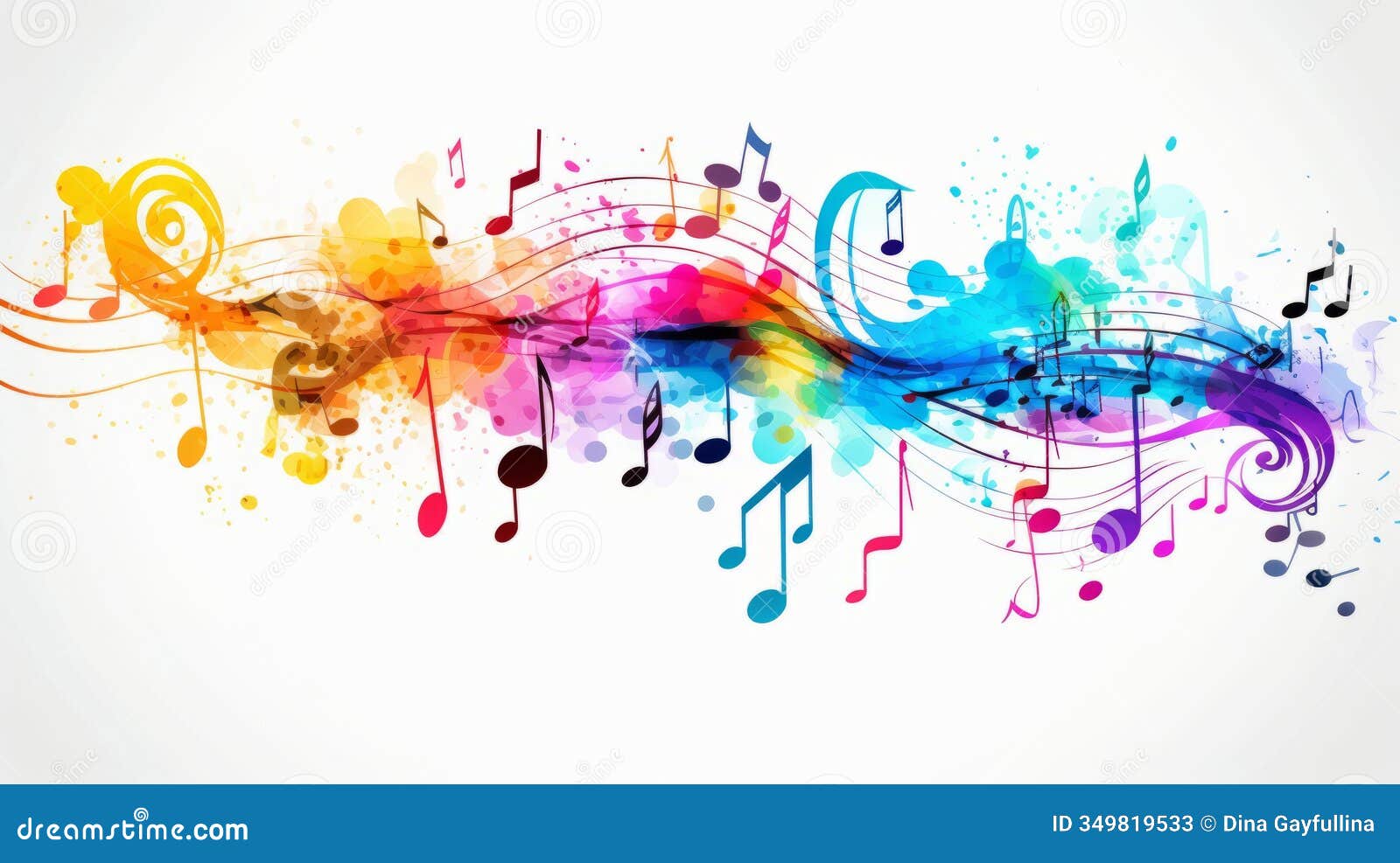 Colorful Music Notes Flowing on Staff with Watercolor Effect Stock ...