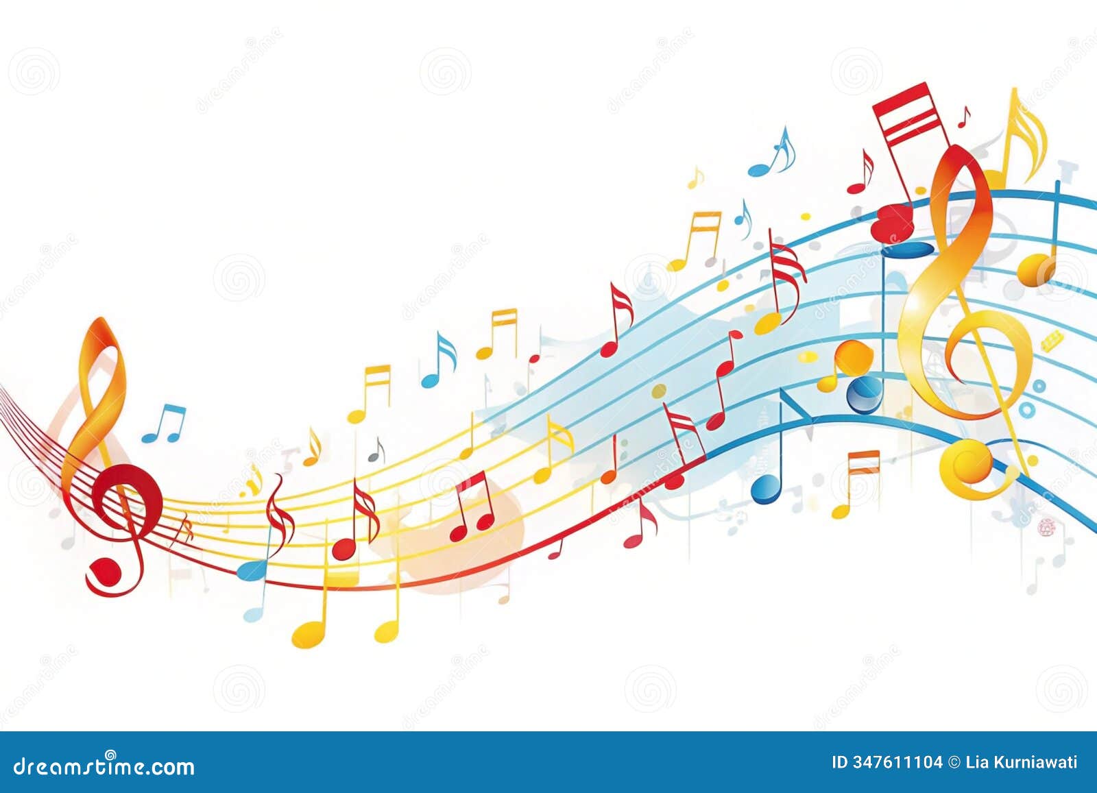 Colorful Music Notes Flowing on a Wavy Musical Staff Stock Illustration ...
