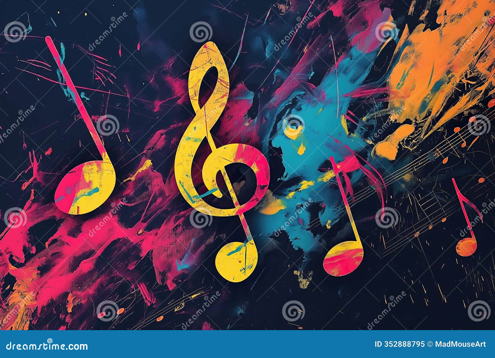 Colorful Music Notes on Grunge Abstract Background Stock Illustration ...