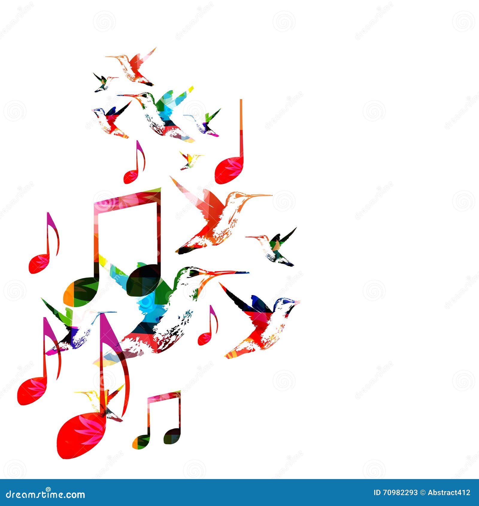 Colorful Music Notes with Hummingbirds Stock Vector - Illustration of ...
