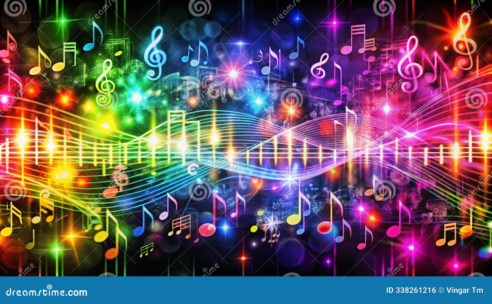 Colorful Music Notes and Lights on a Black Background Stock Photo ...