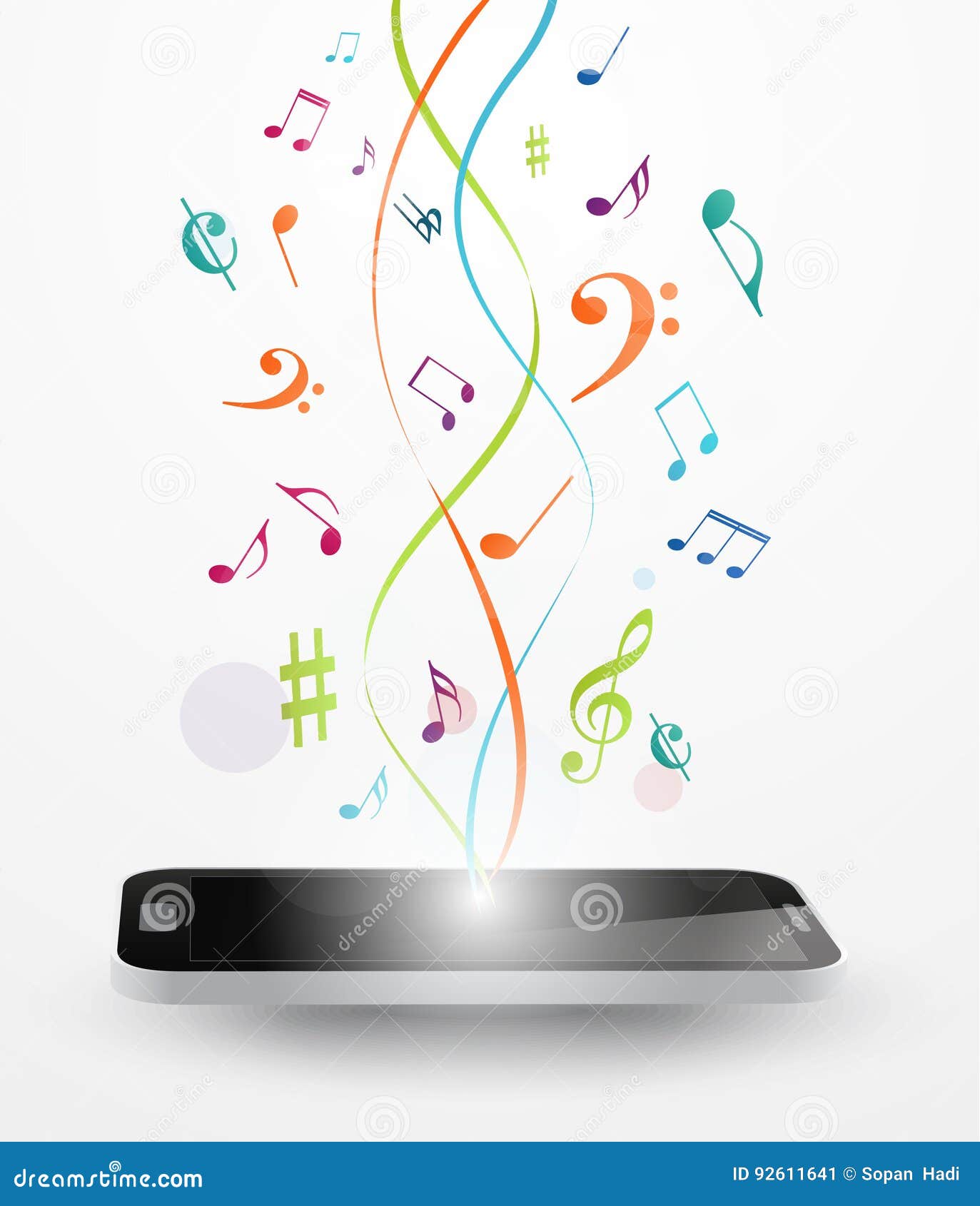 Colorful Music Notes Out of Smart Phone Stock Vector - Illustration of ...