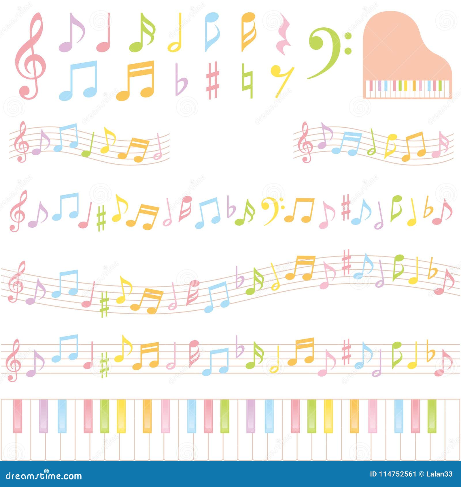 Colorful music notes. stock vector. Illustration of decoration - 114752561