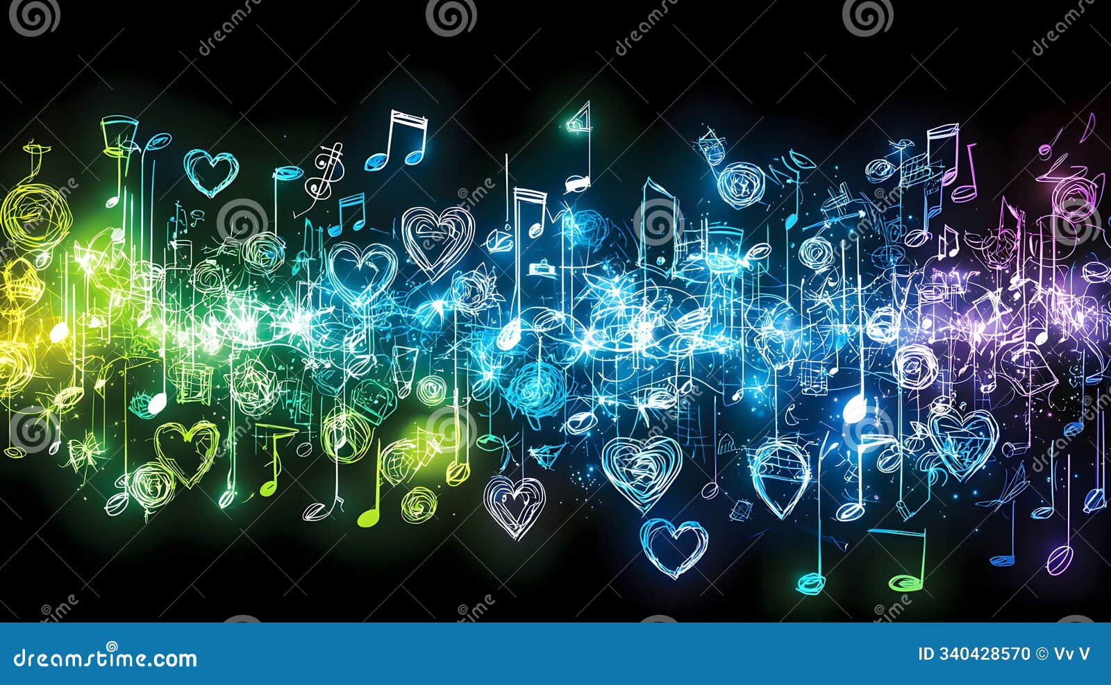 Colorful Music Notes and Symbols on a Dark Background Stock Photo ...