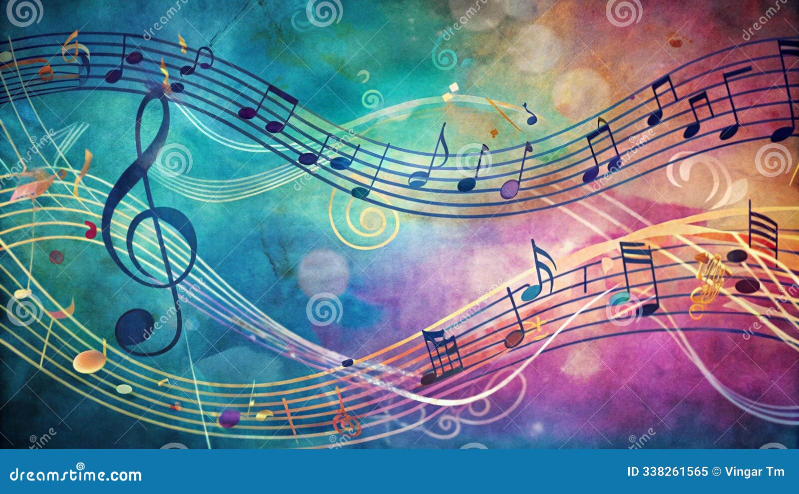 Colorful Music Notes on a Watercolor Background Stock Image - Image of ...
