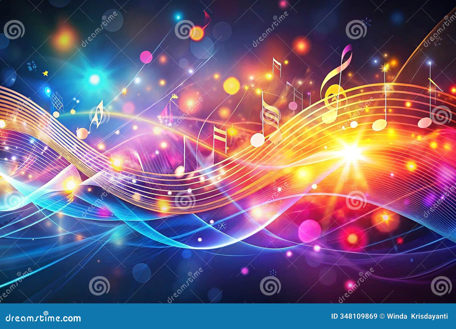 Colorful Music Notes Wave with Glowing Lights Stock Illustration ...