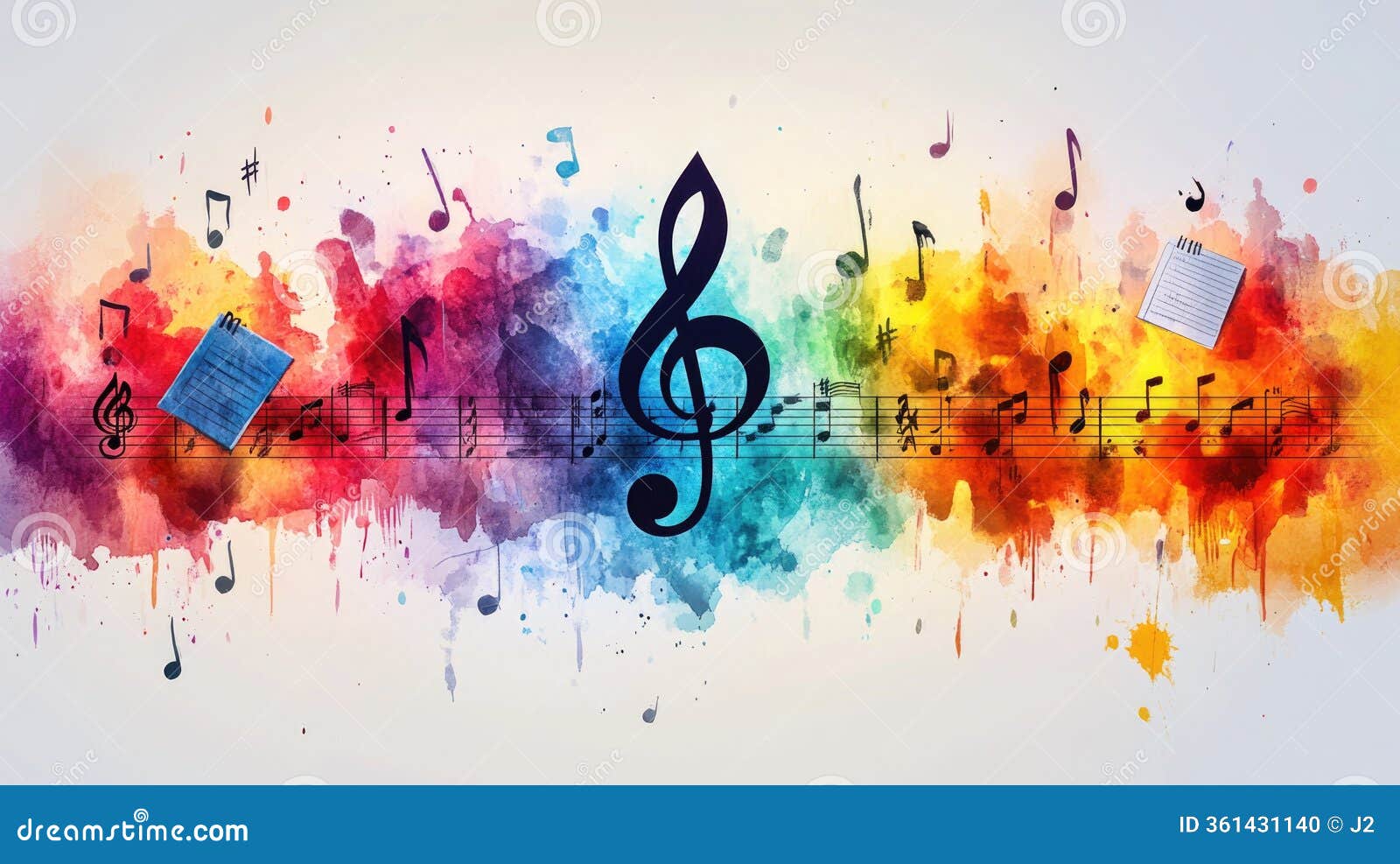 Colorful Musical Composition Art with Vibrant Notes and Treble Clef ...