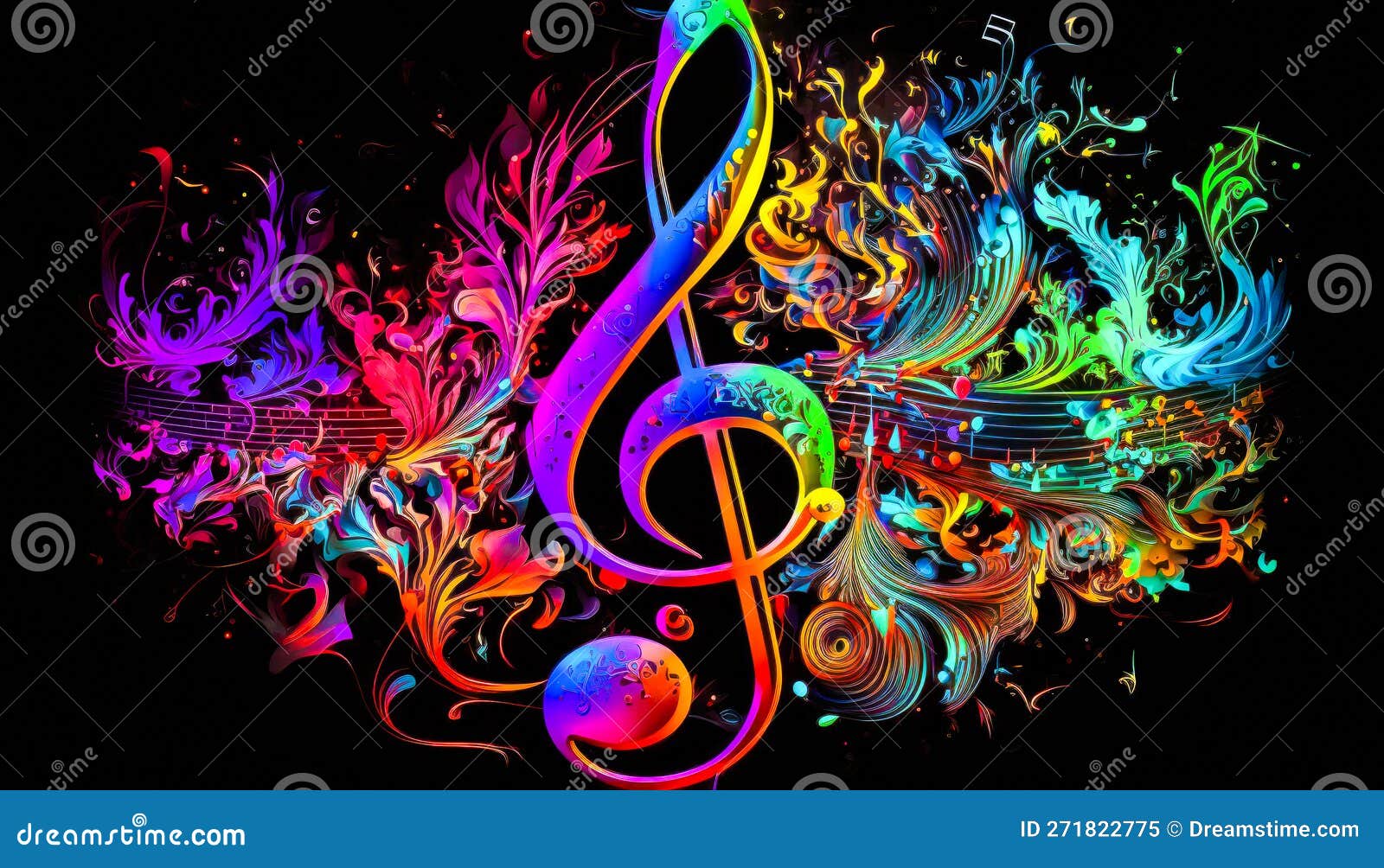 Colorful Musical Note on Black Background. Generative AI Stock Image ...
