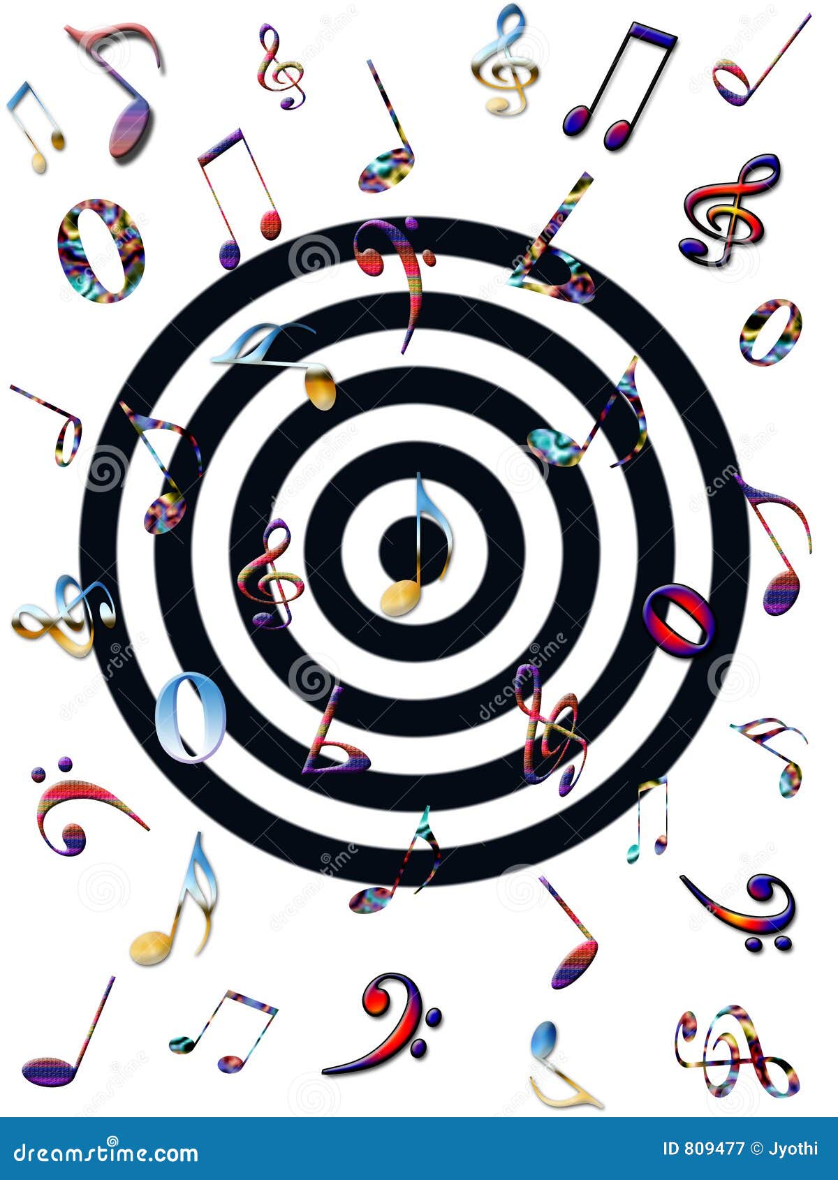 Colorful musical notes stock illustration. Illustration of spread - 809477