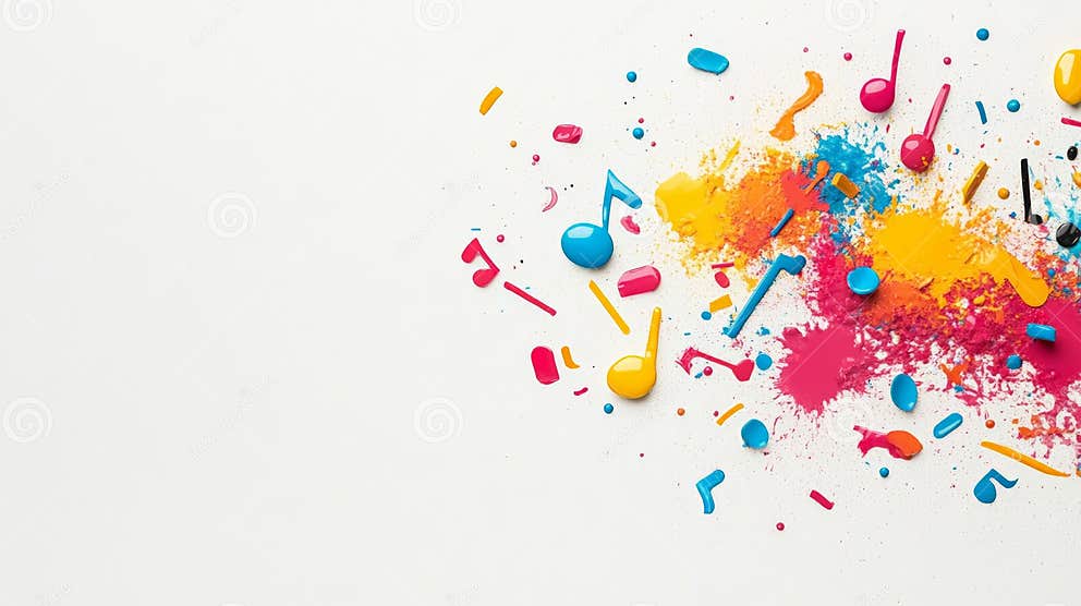 Colorful Musical Notes Exploding with Creativity on White Background ...