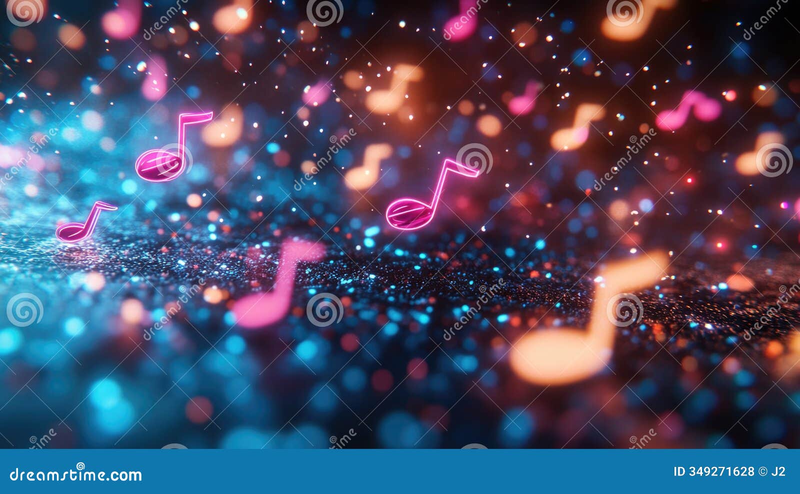 Colorful Musical Notes Floating in Sparkling Abstract Background Stock ...