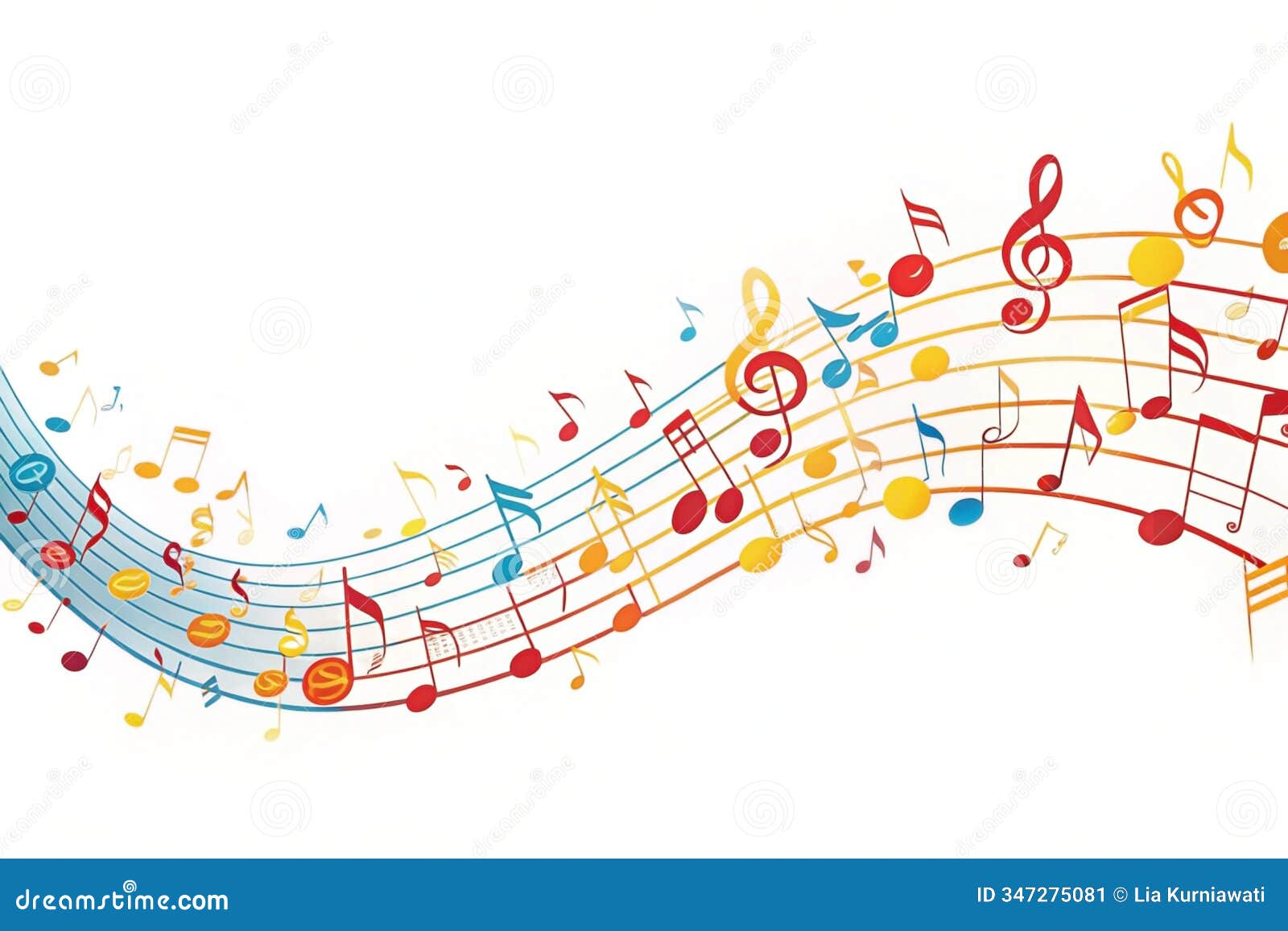 Colorful Musical Notes Flowing in a Wave on White Background Stock ...