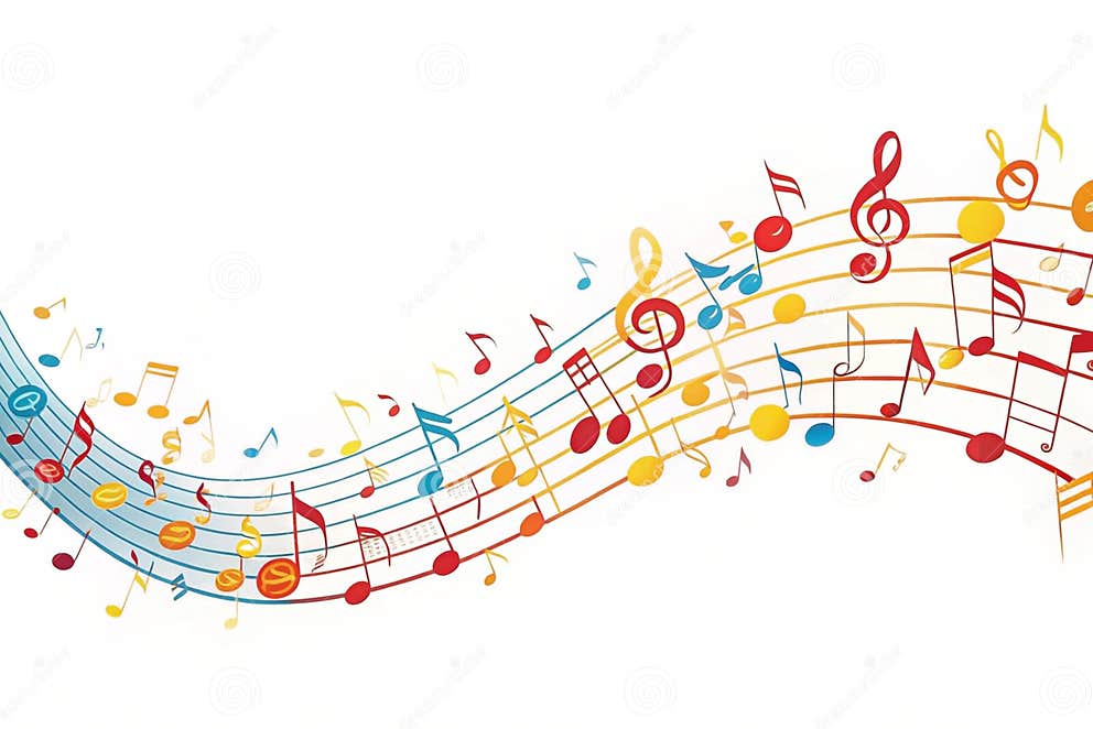 Colorful Musical Notes Flowing in a Wave on White Background Stock ...