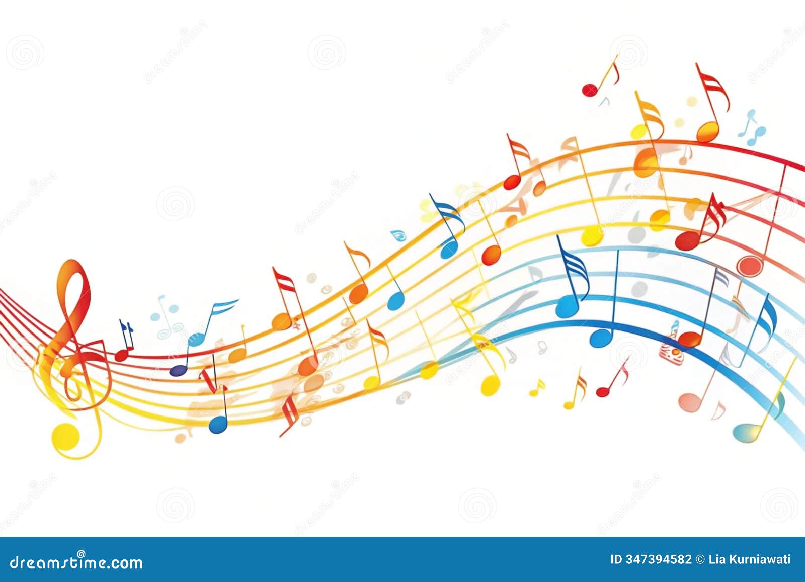 Colorful Musical Notes Flowing in a Wave on White Background Stock ...