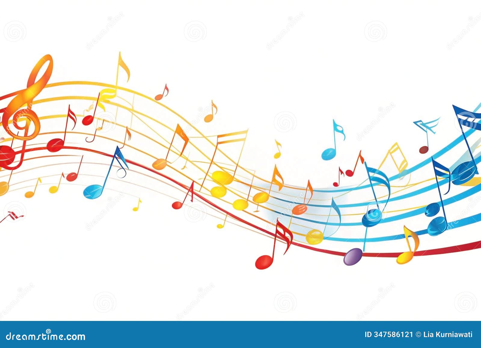 Colorful Musical Notes Flowing in a Wave on a White Background Stock ...