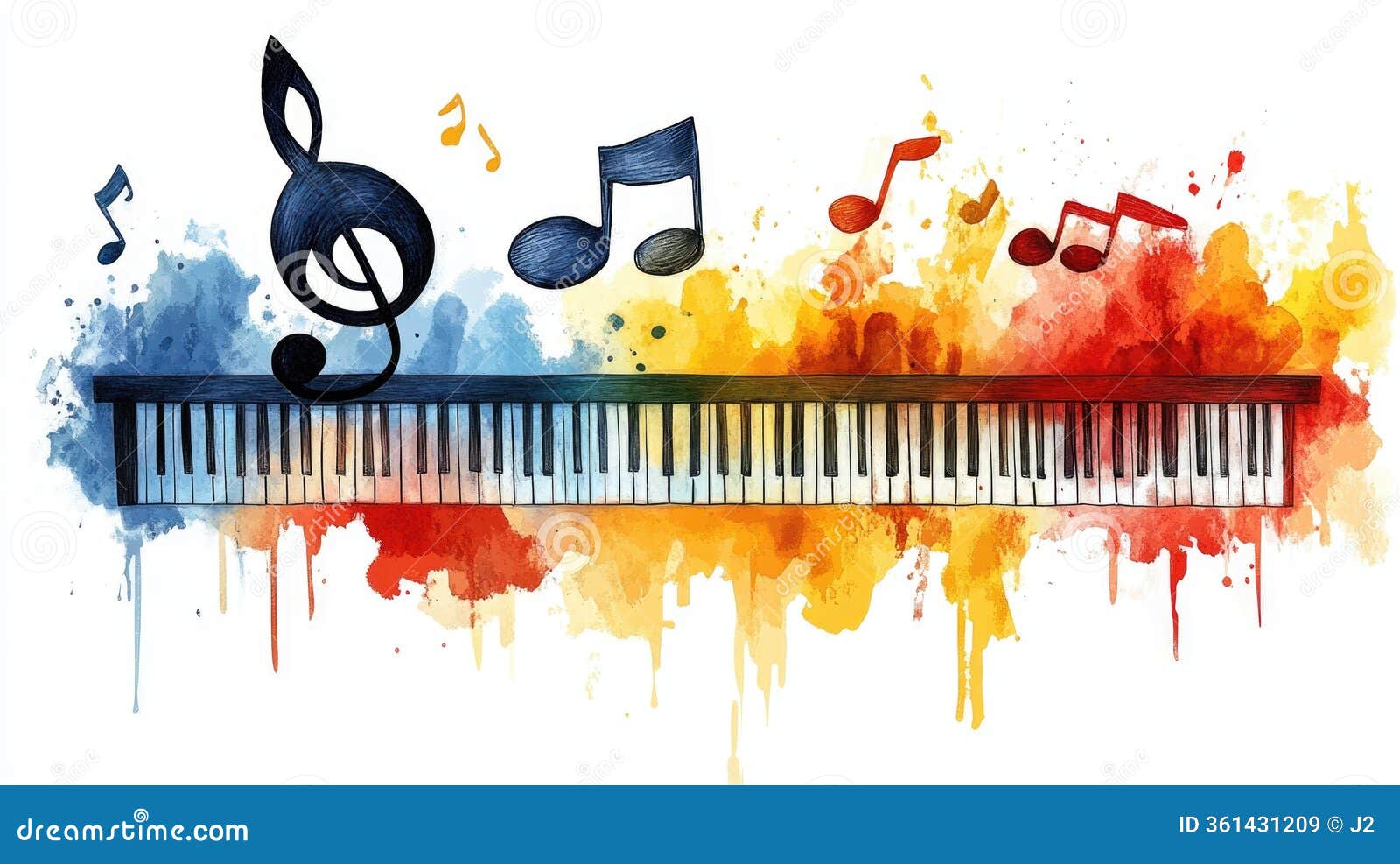Colorful Musical Notes and Piano Keyboard with Vibrant Paint Splash ...