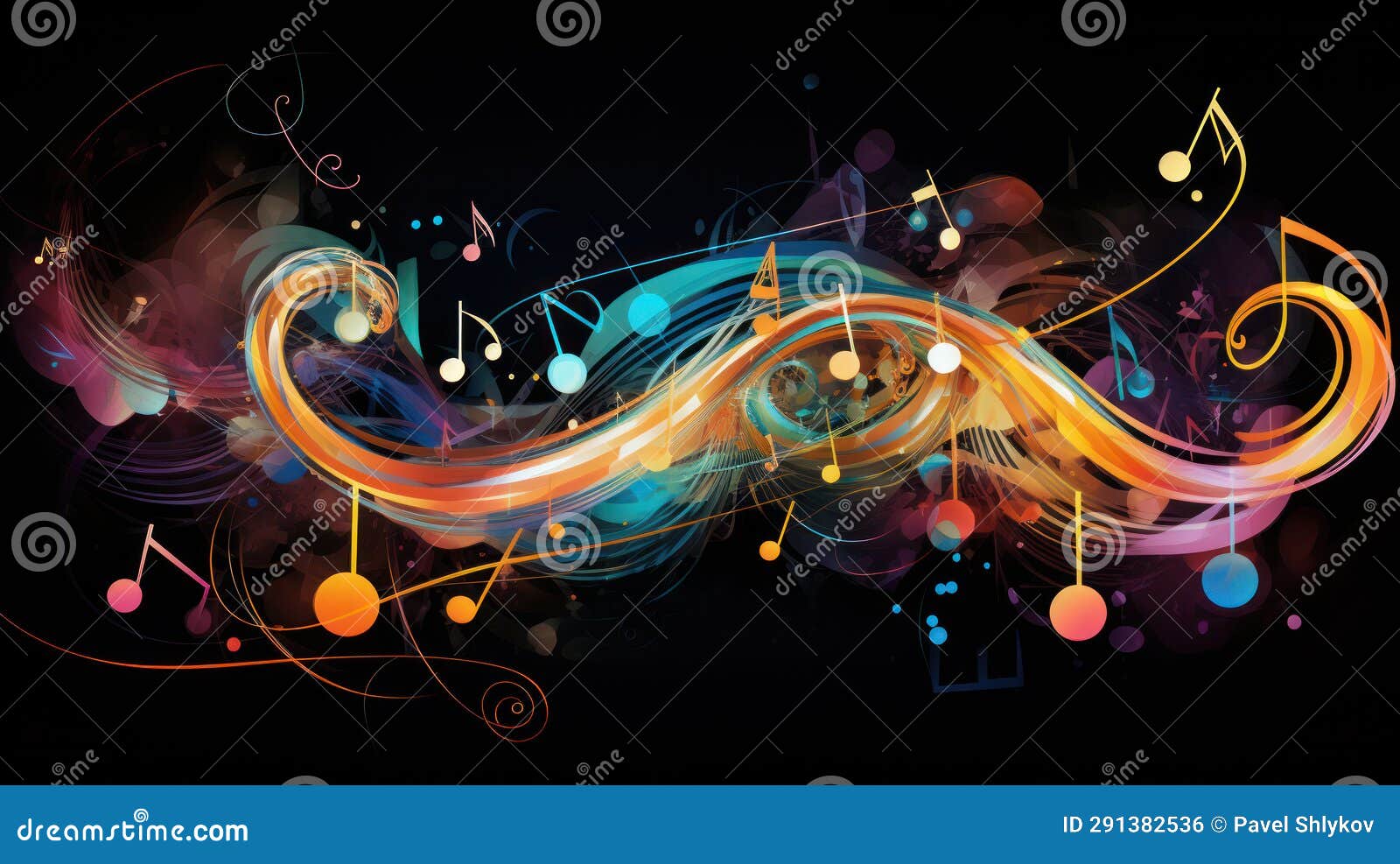 Colorful Musical Notes and Sheet Music, Artistic Illustration. Stock ...