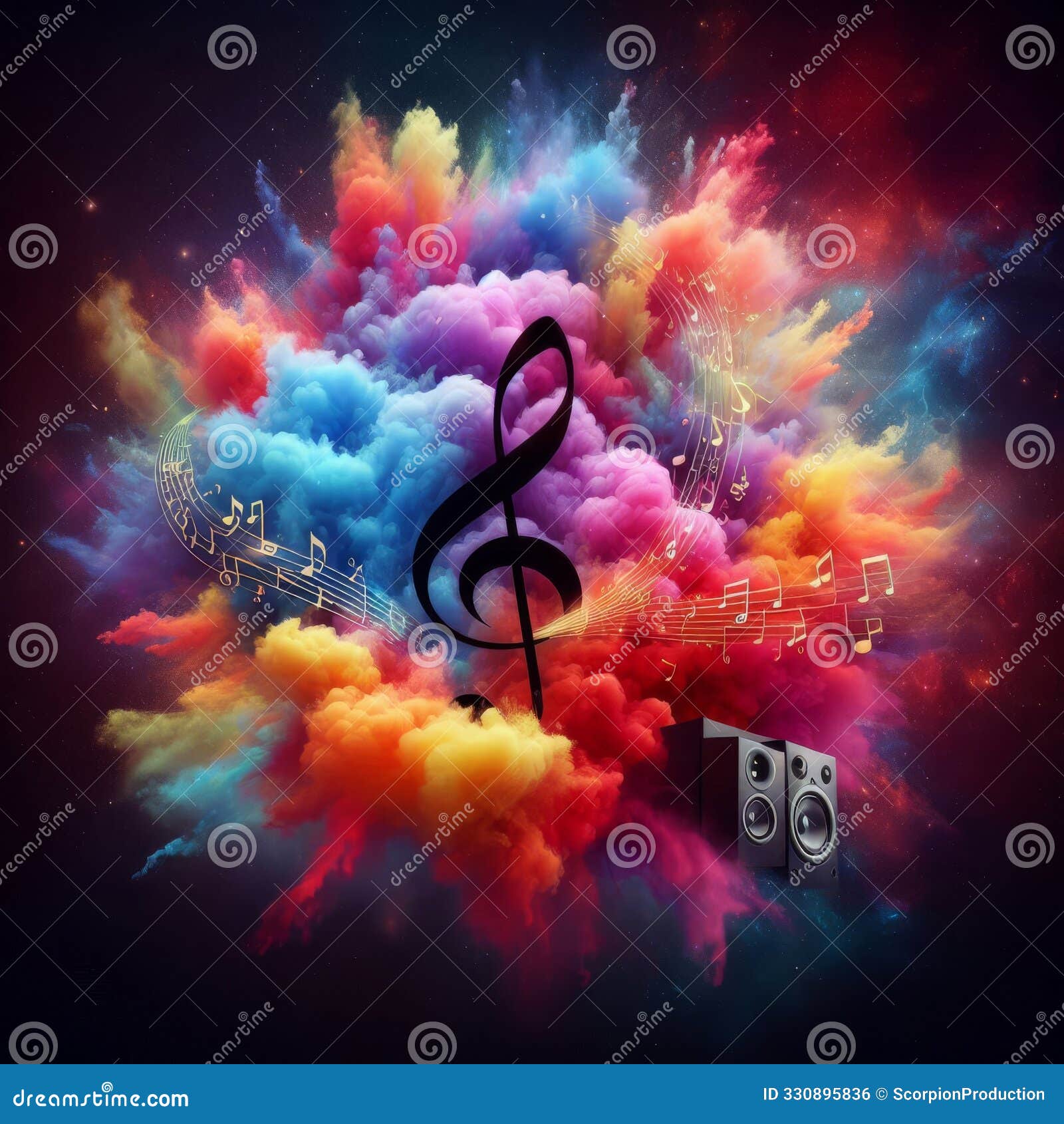 Colorful Musical Notes and Smoke Cloud Explosion Stock Photo - Image of ...