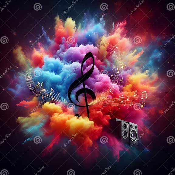 Colorful Musical Notes and Smoke Cloud Explosion Stock Photo - Image of ...