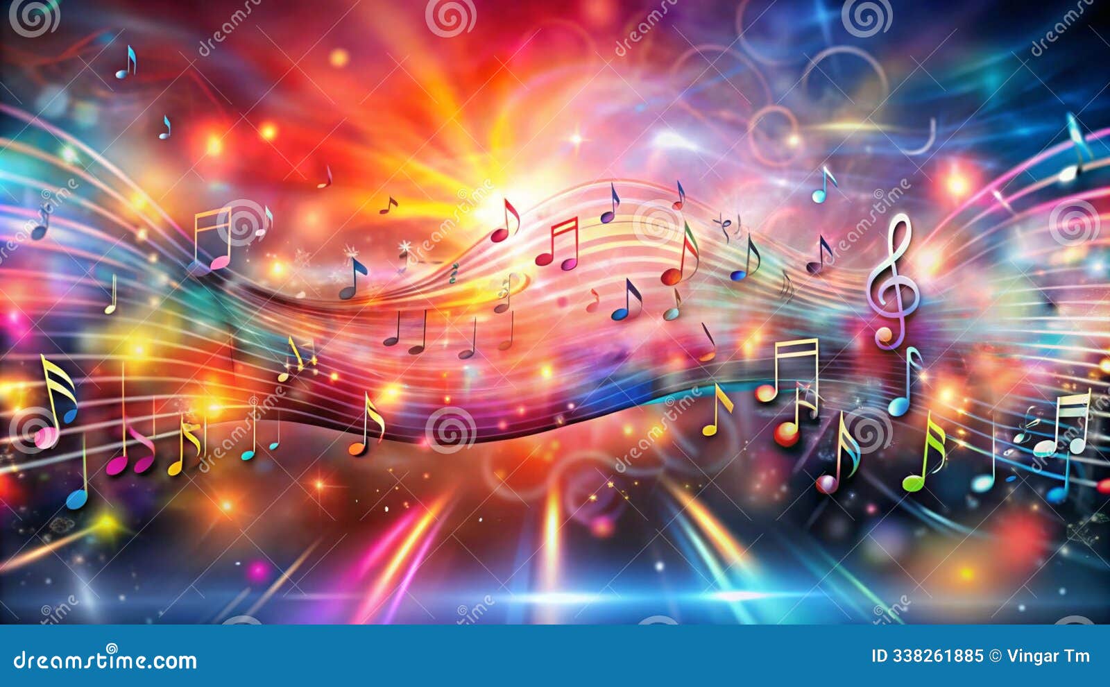 Colorful Musical Notes and a Treble Clef on a Wave of Light Stock Image ...