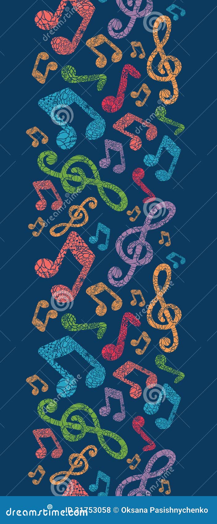 Colorful Musical Notes Vertical Seamless Pattern Stock Vector - Image ...