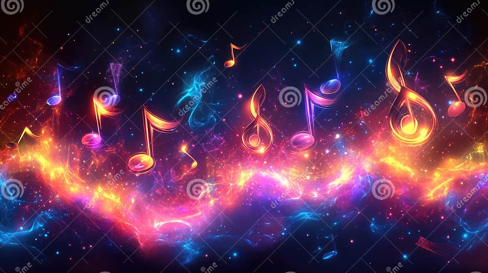 Colorful Musical Notes in Vibrant Cosmic Nebula Stock Image - Image of ...