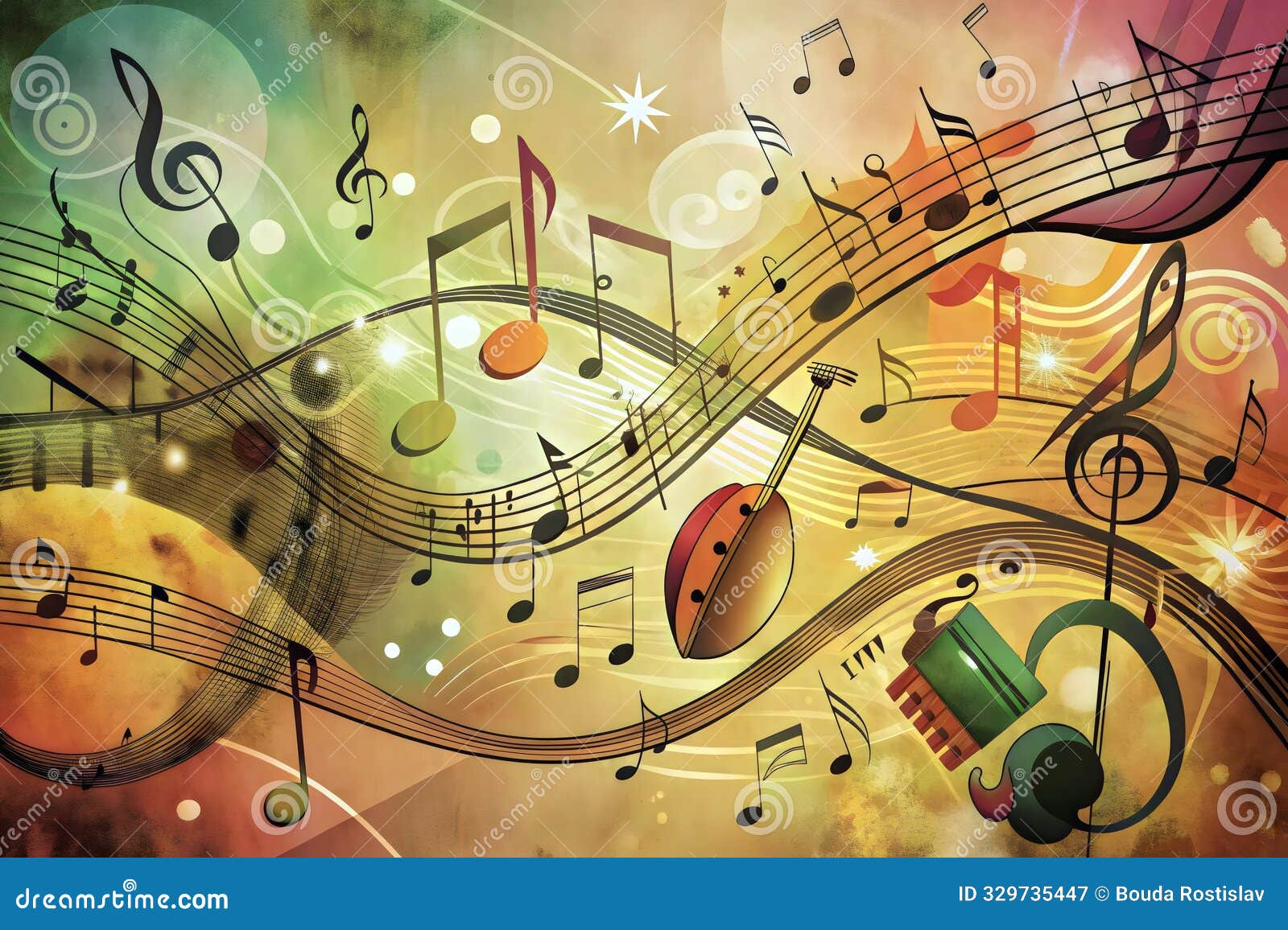 Colorful Musical Notes Vibrant Harmony Sound Waves Instruments Stock ...