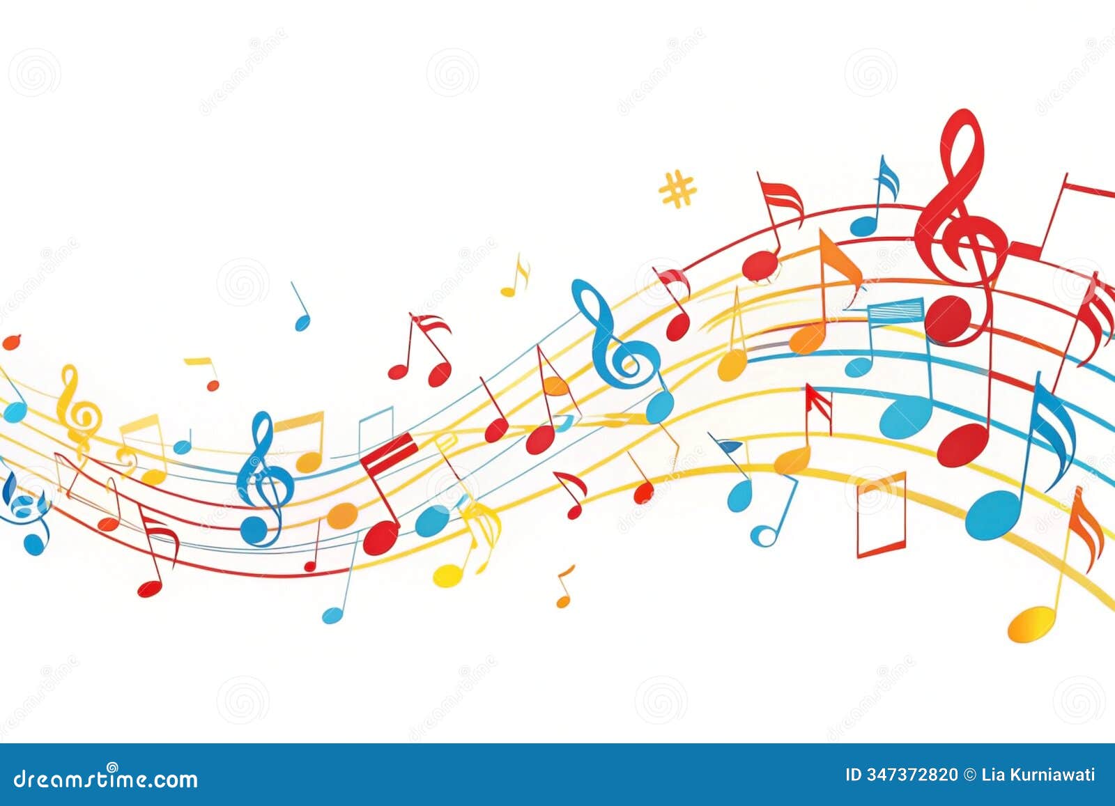 Colorful Musical Notes Wave Design Stock Illustration - Illustration of ...