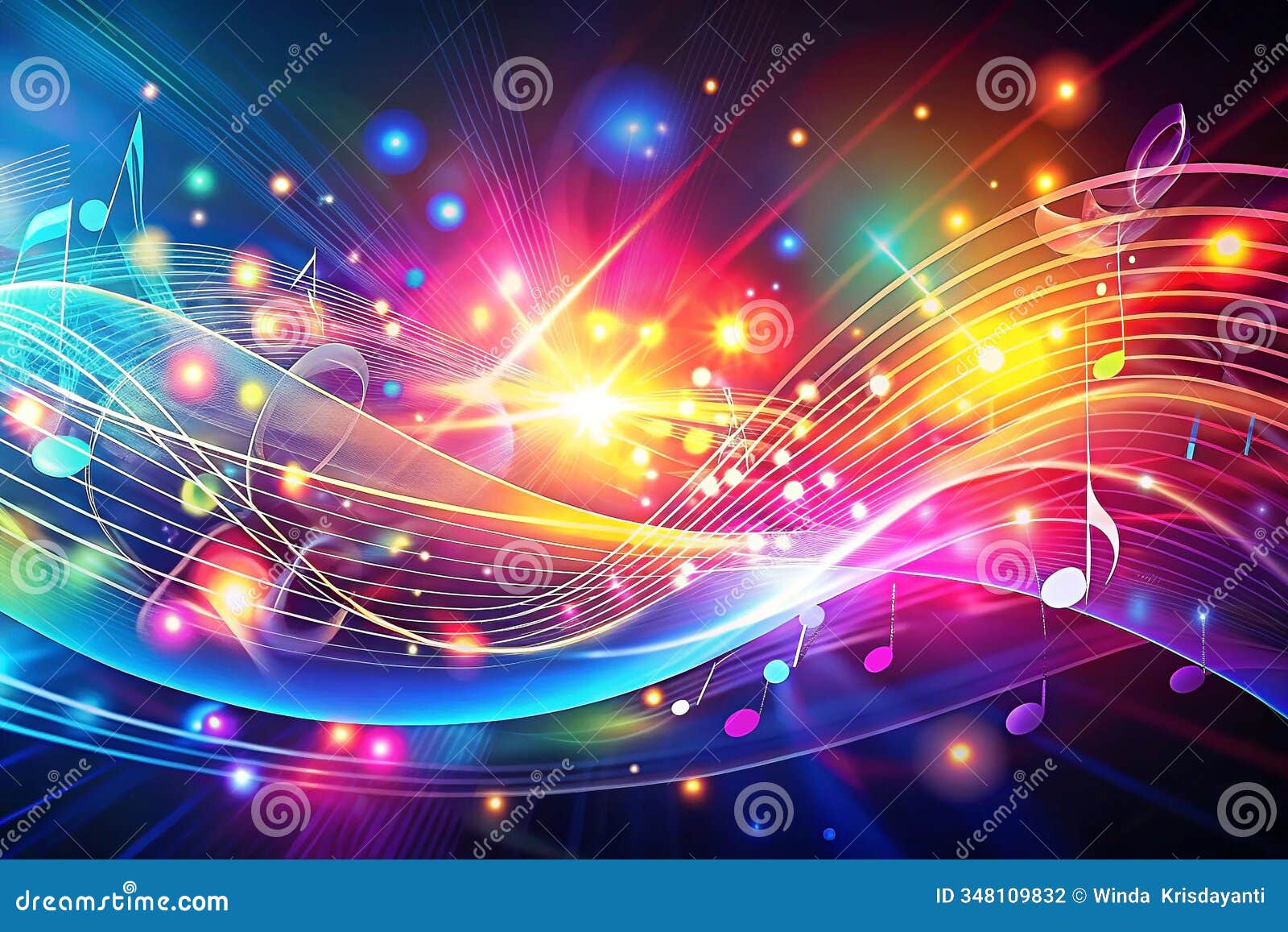 Colorful Musical Notes Wave with Lights Stock Illustration ...