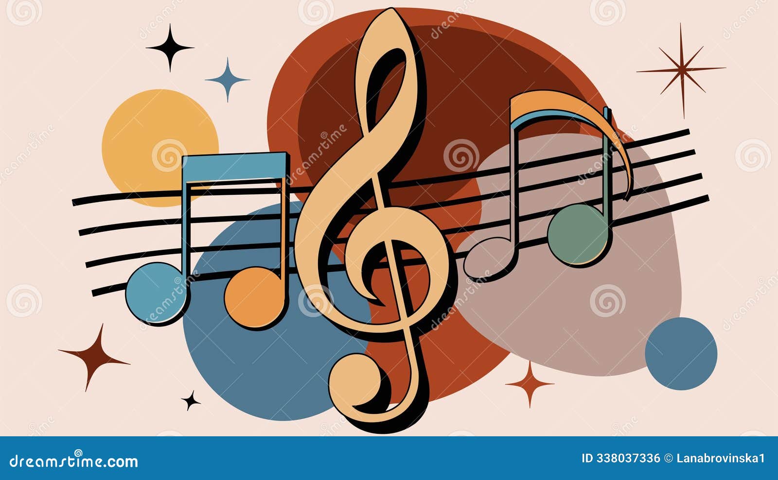 A Colorful Musical Score with a Large Note Stock Illustration ...