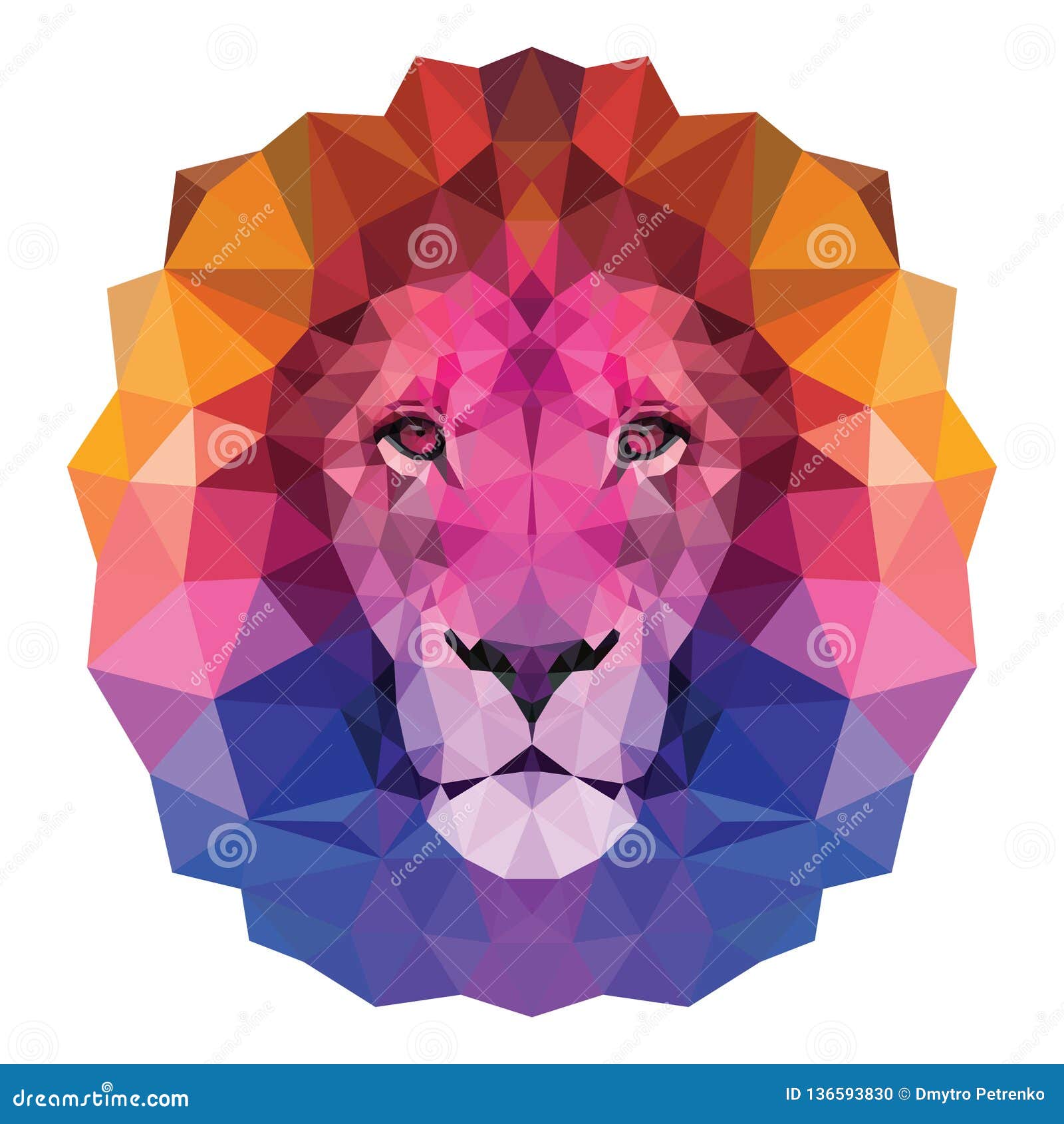 The Colorful Muzzle Lion Vector Illustration with High-detailed Eyes ...