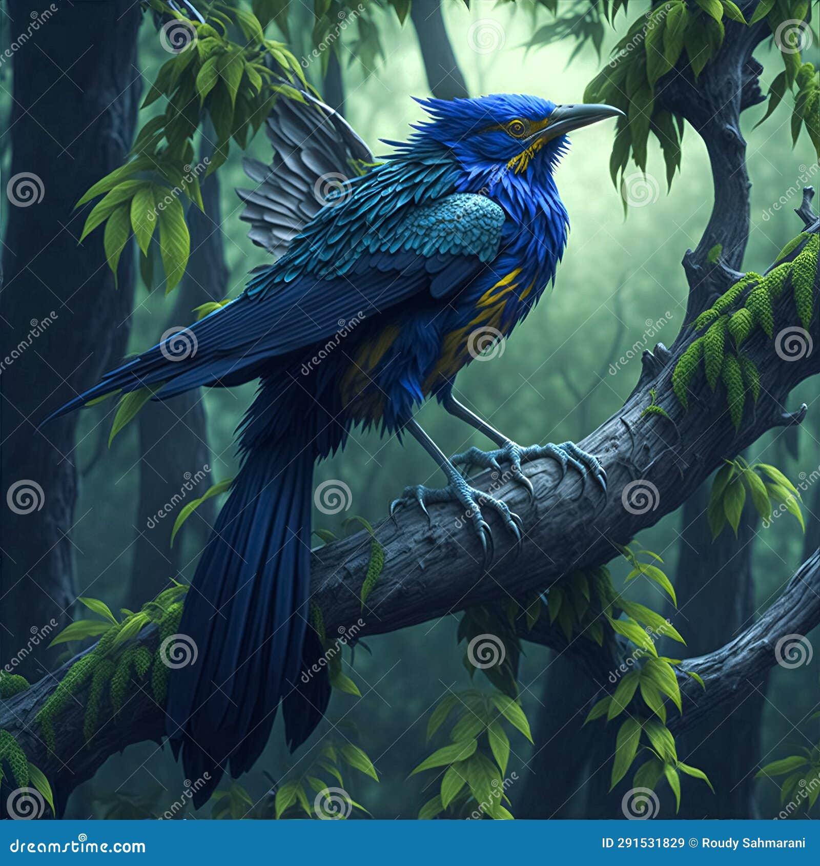 Colorful Mythic Bird on a Tree Branch Stock Image - Image of beautiful ...