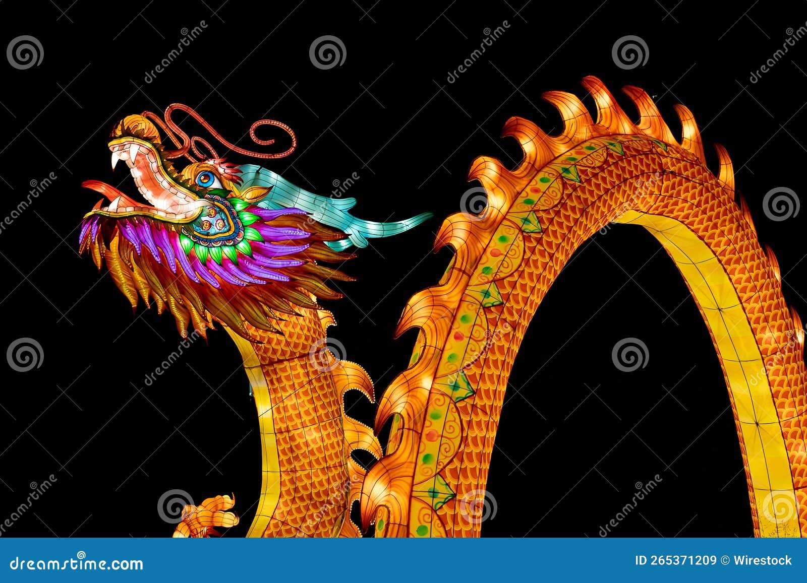 Colorful Mythological Dragon Figure with Illuminated Lights Isolated on ...