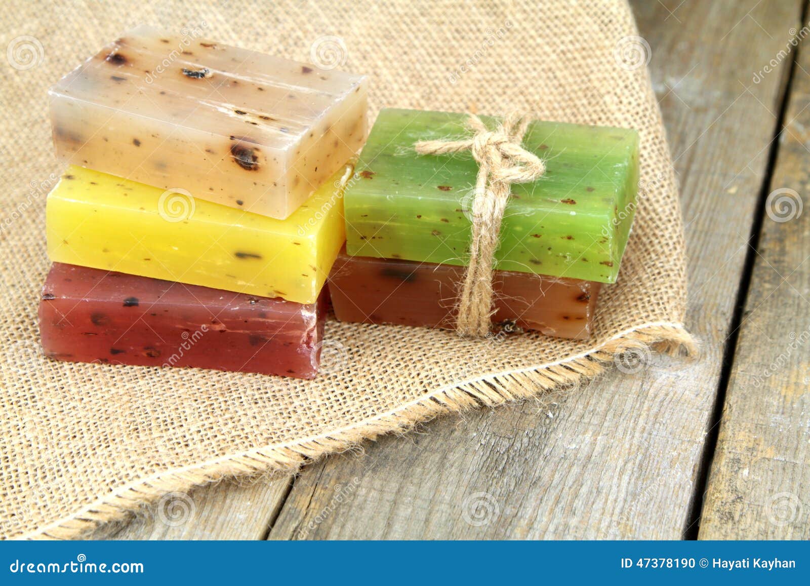 Colorful Natural Herbal Soaps on Burlap Stock Photo - Image of fruits ...
