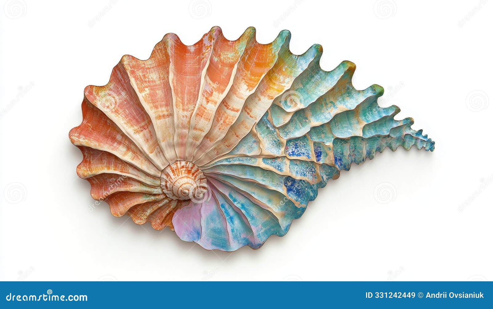 Colorful Nautilus Shell on a White Background Showcasing Intricate ...