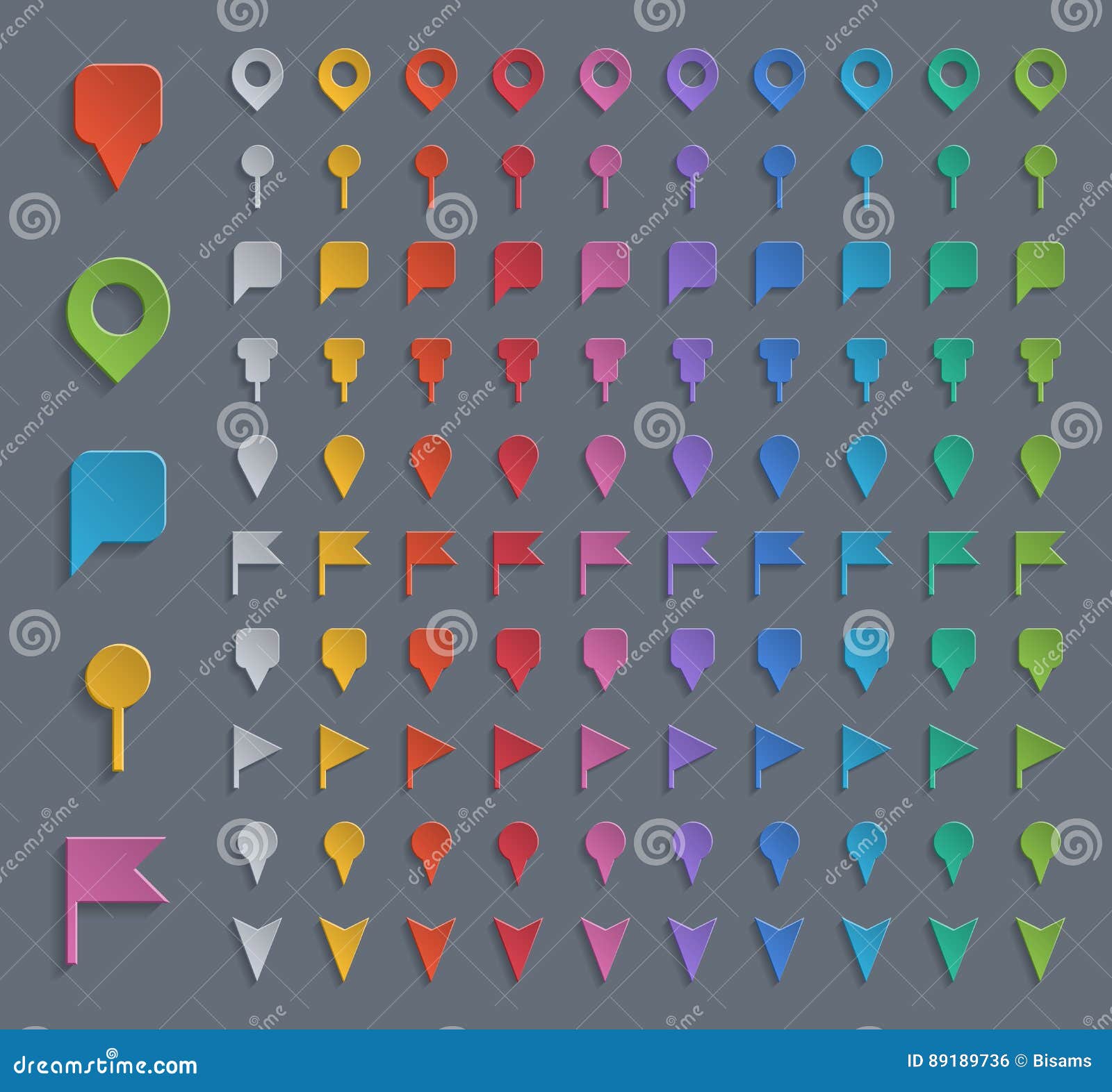 Colorful navigation pins. stock vector. Illustration of pictograms ...