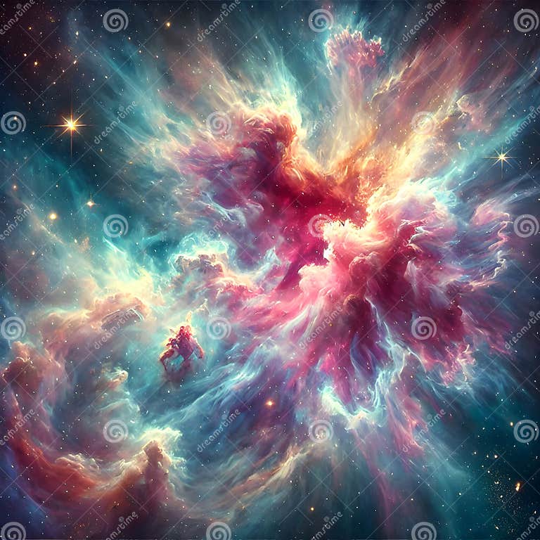 Colorful Nebula Exploding in the Deep Space with Bright Stars Shining ...