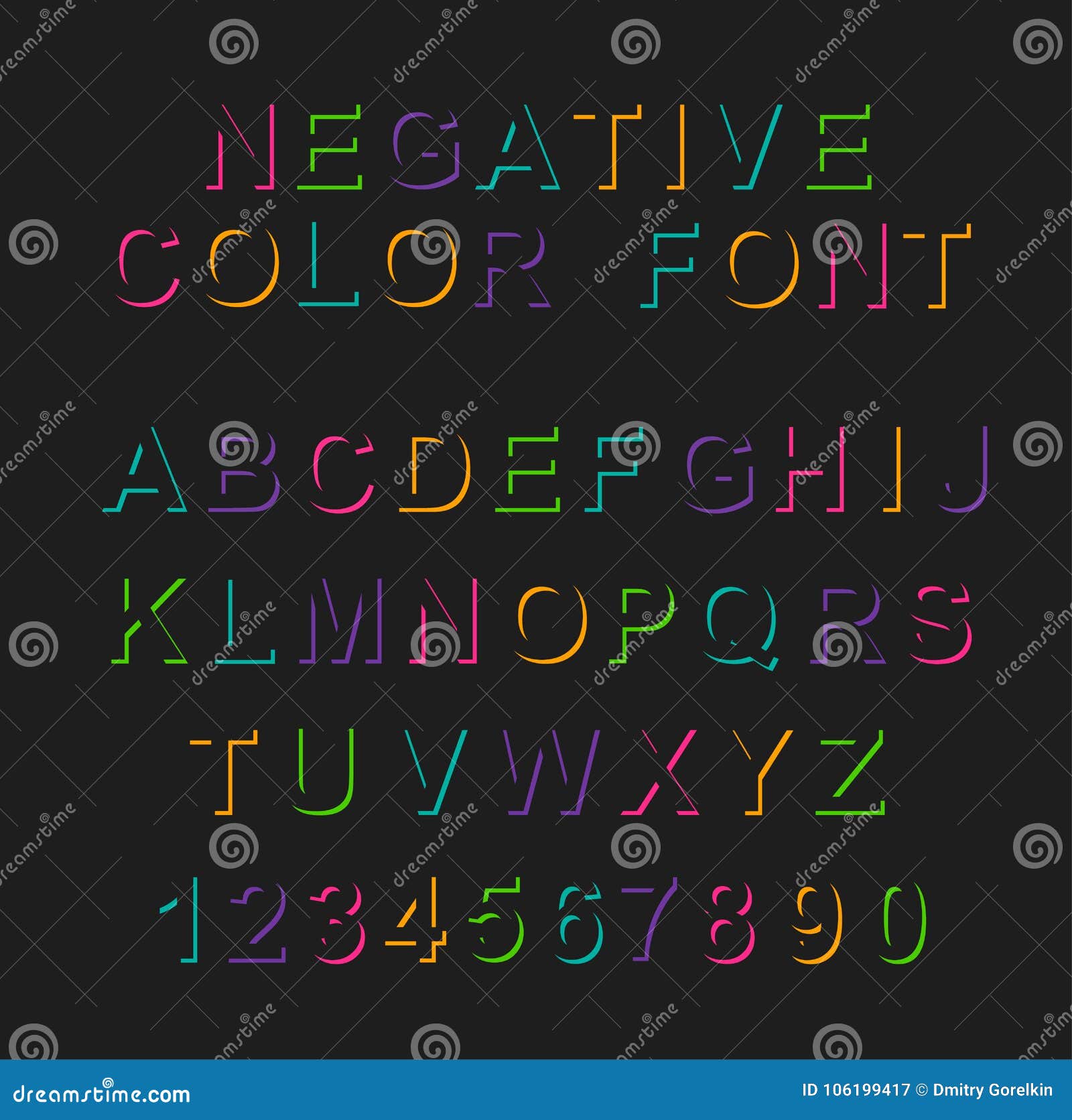 Colorful negative font stock vector. Illustration of design - 106199417