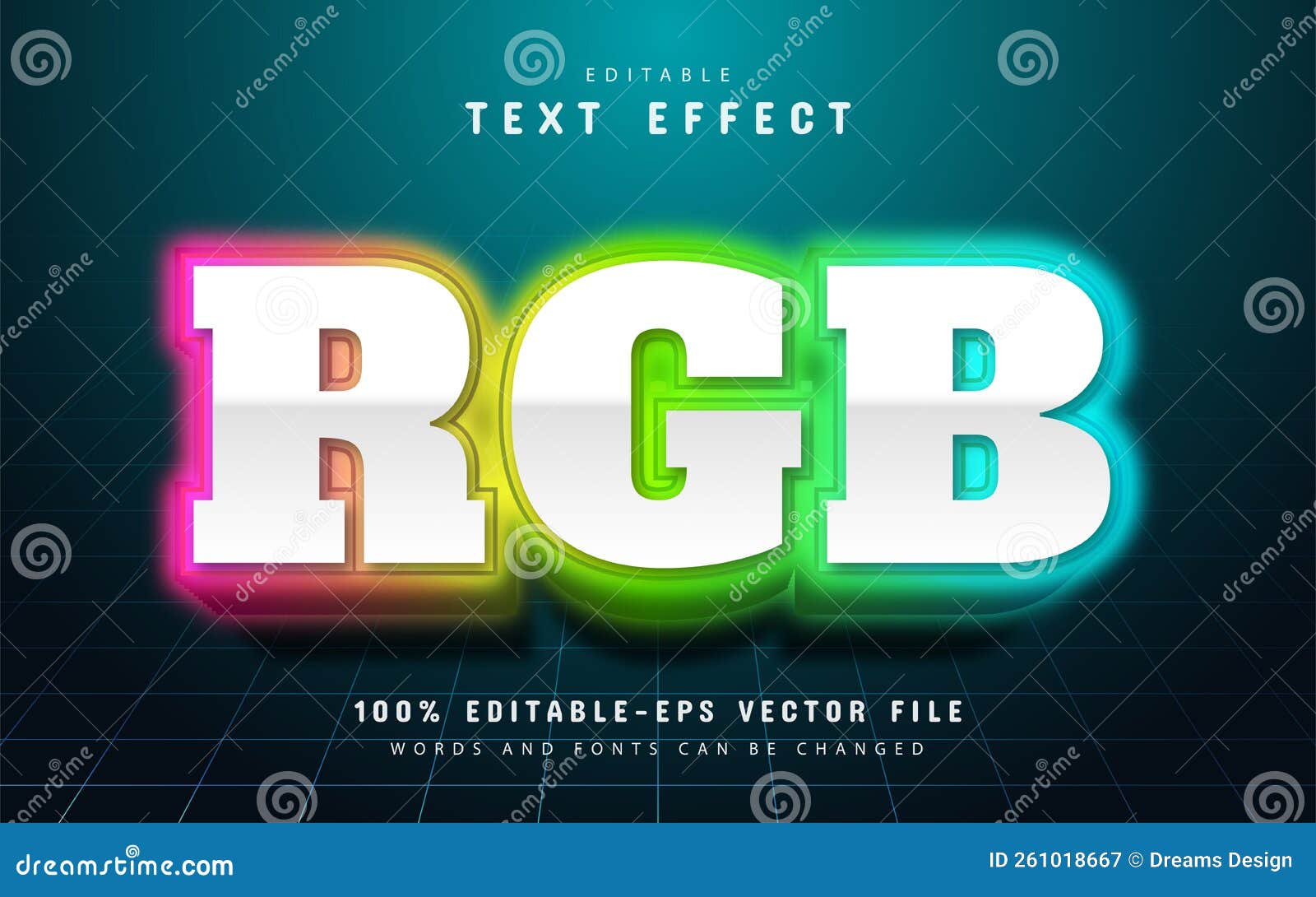 Colorful Neon 3d Text Effect Editable Stock Vector - Illustration of ...