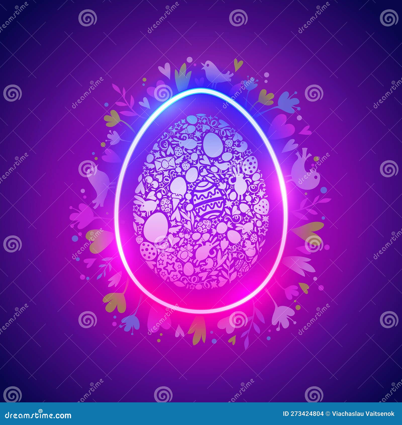 Colorful Neon Easter Egg with Spring Symbols Stock Vector ...