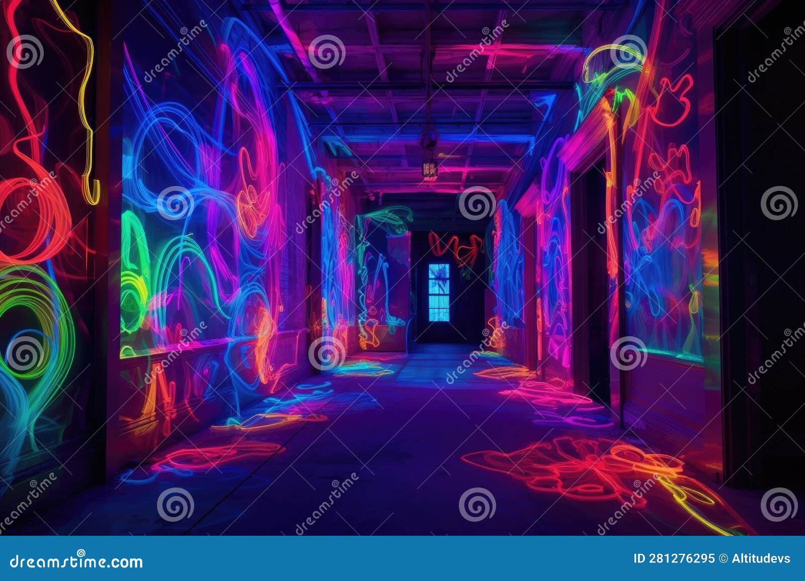 Colorful Neon Light Installation in a Dark Room Stock Illustration ...