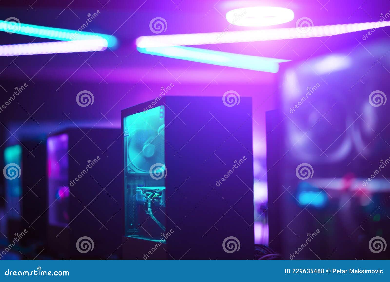 Colorful Neon Light Server Room with Computers Stock Photo - Image of ...